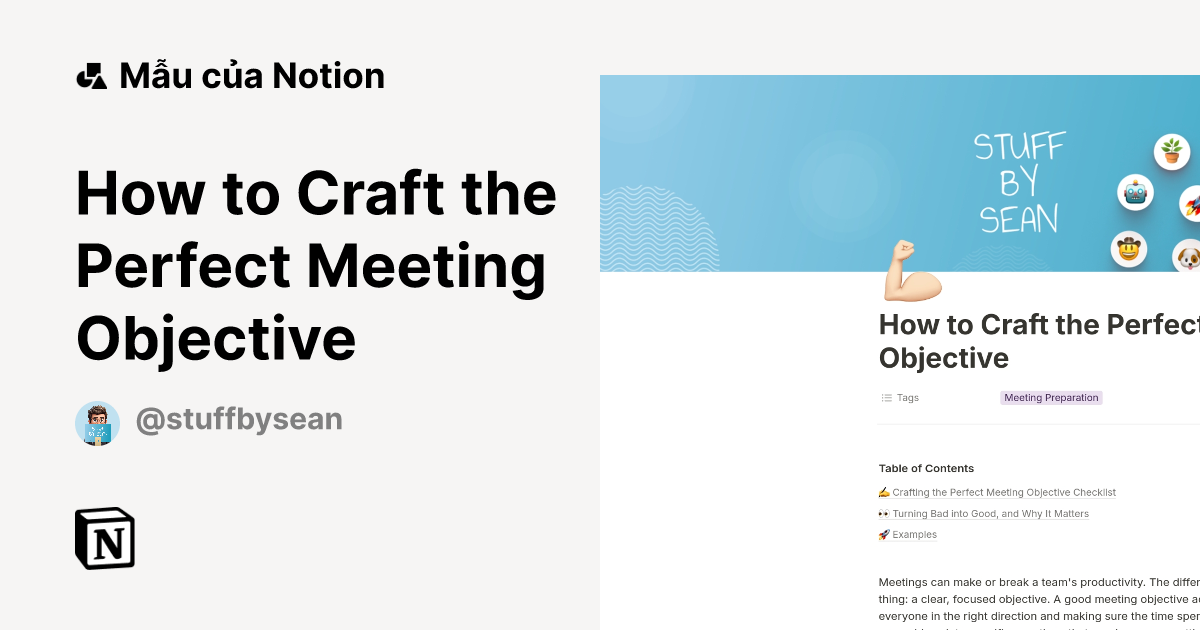 Mẫu How to Craft the Perfect Meeting Objective | Thị trường Notion