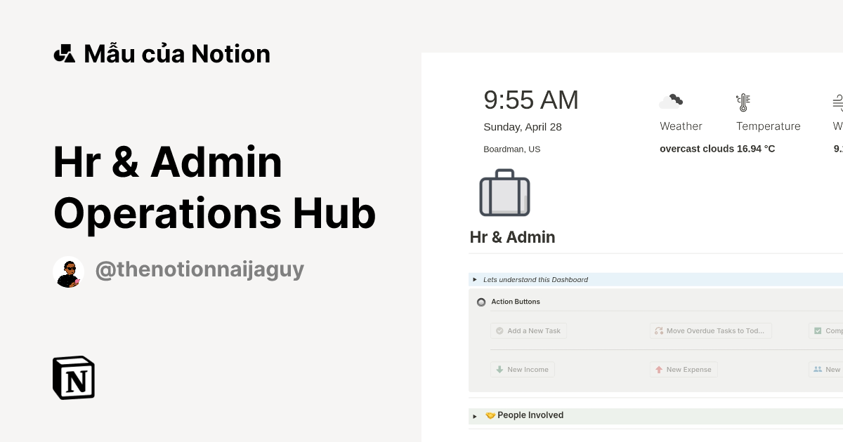 Mẫu Hr & Admin Operations Hub | Thị trường Notion