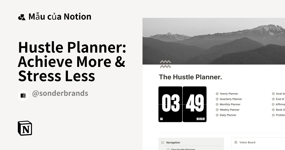 Hustle Planner: Achieve More & Stress Less Mẫu do Sonder Brands tạo ...