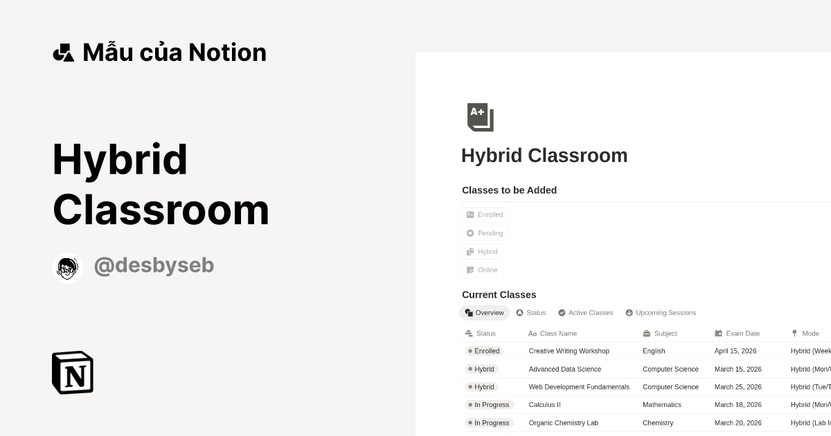 Mẫu Hybrid Classroom | Thị trường Notion