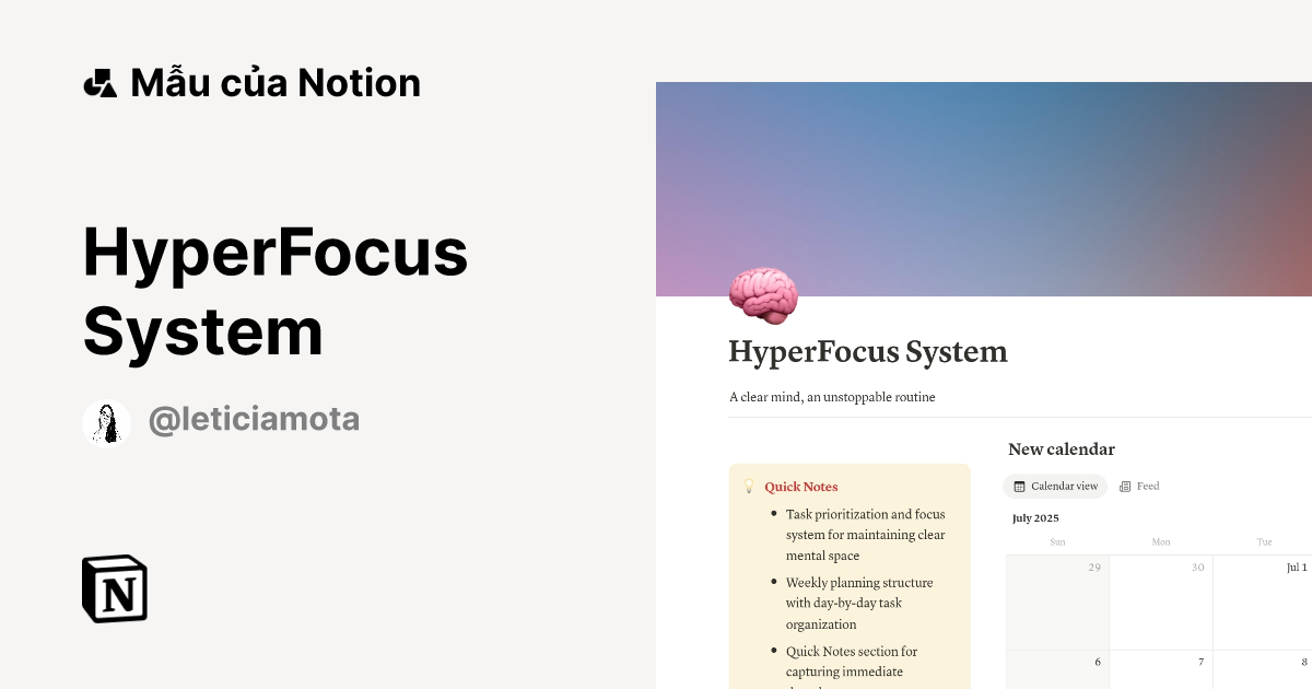 Mẫu HyperFocus System | Thị trường Notion