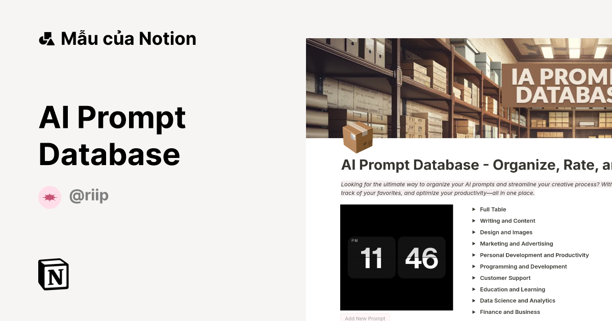 AI Prompt Database Mẫu do RiiPTrooP tạo | Thị trường Notion