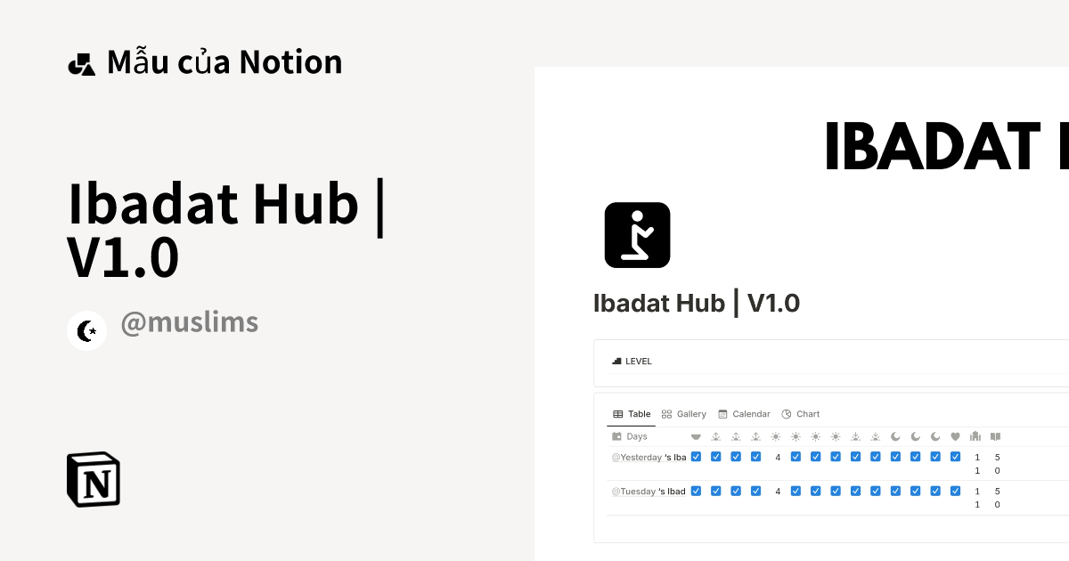 Mẫu Ibadat Hub | V1.0 | Thị trường Notion