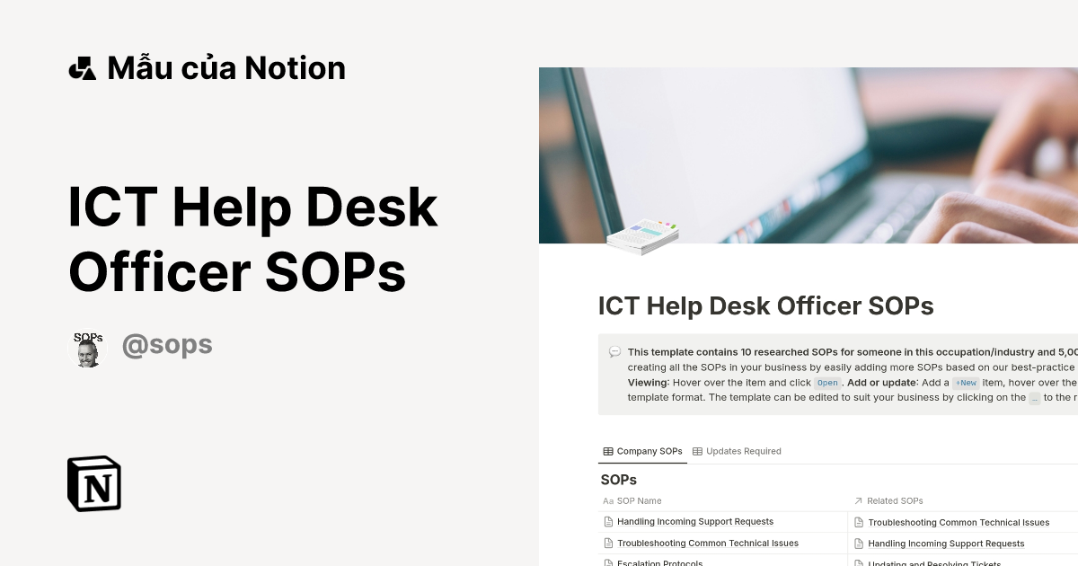 Mẫu ICT Help Desk Officer SOPs | Thị trường Notion