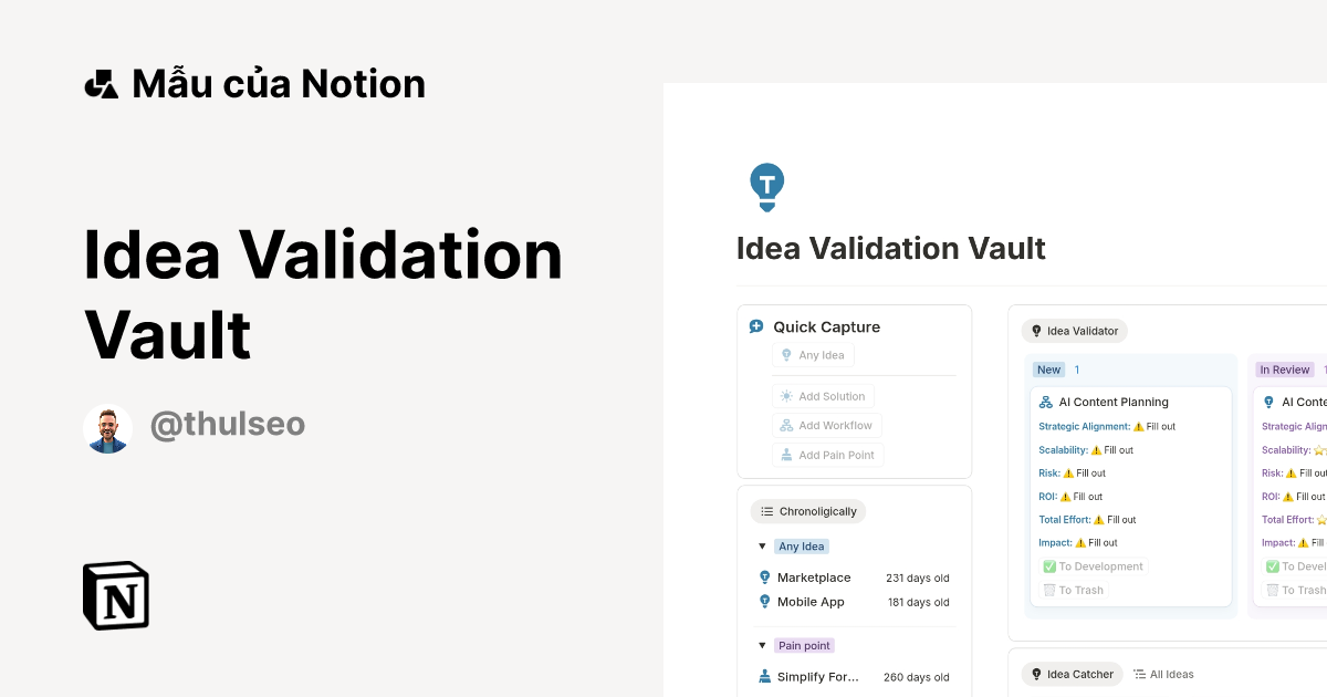 Mẫu Idea Validation Vault | Thị trường Notion