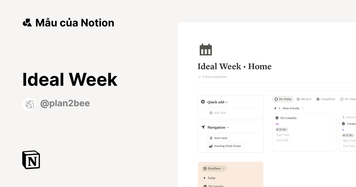 Mẫu Ideal Week | Thị trường Notion