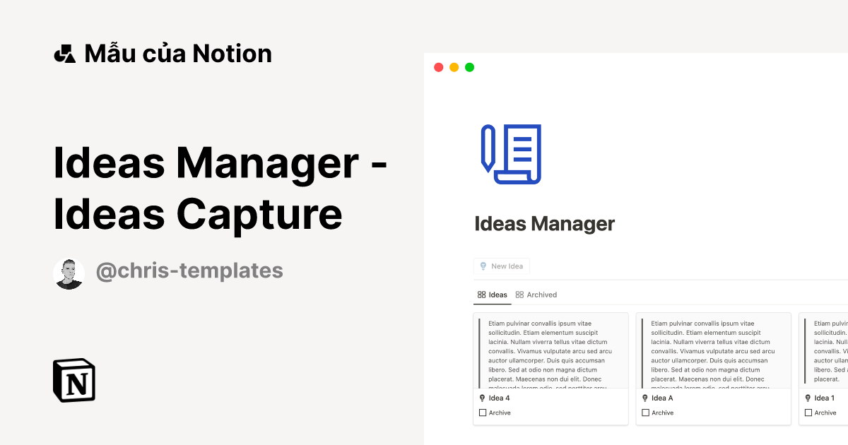 Mẫu Ideas Manager - Ideas Capture | Thị trường Notion