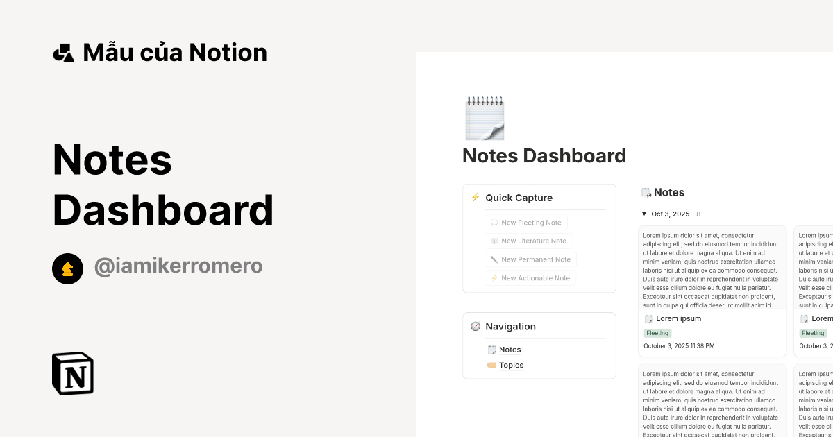 Notes Dashboard Mẫu do Iker Romero tạo | Thị trường Notion