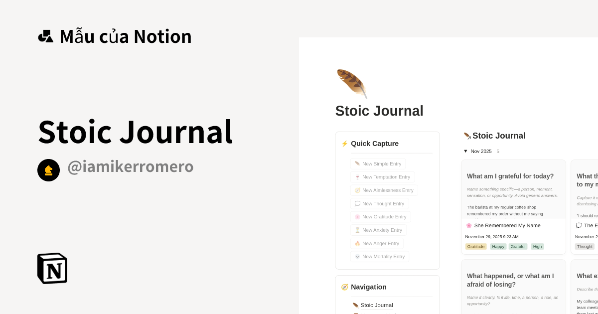 Mẫu Stoic Journal | Thị trường Notion