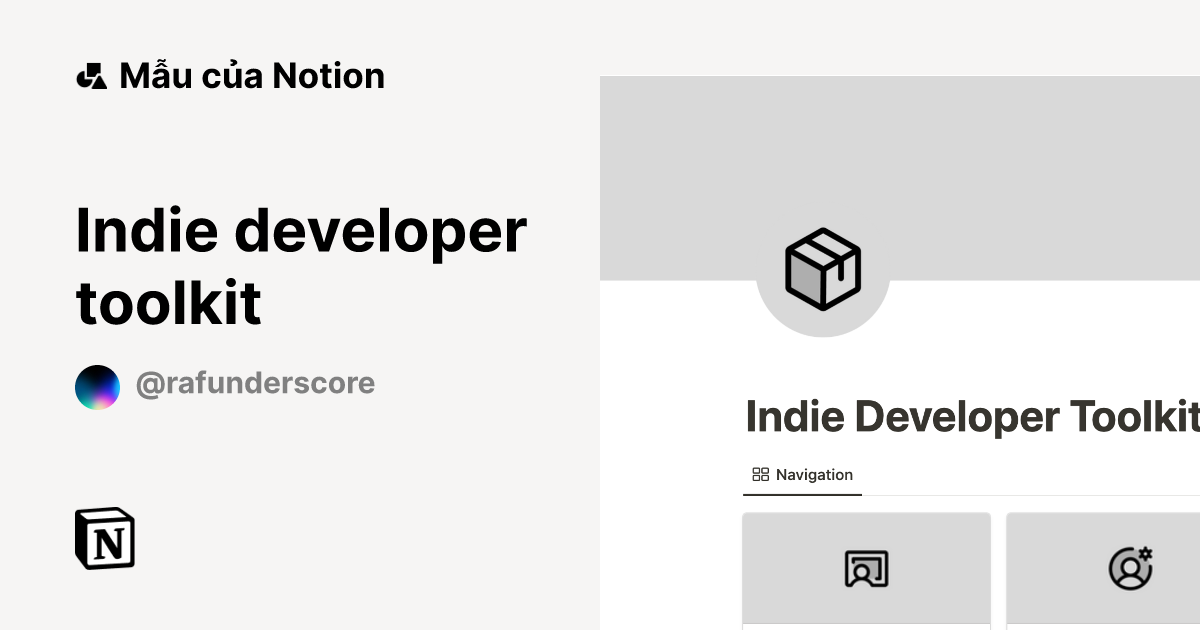 Mẫu Indie developer toolkit | Thị trường Notion