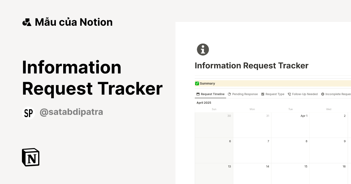 Mẫu Information Request Tracker | Thị trường Notion