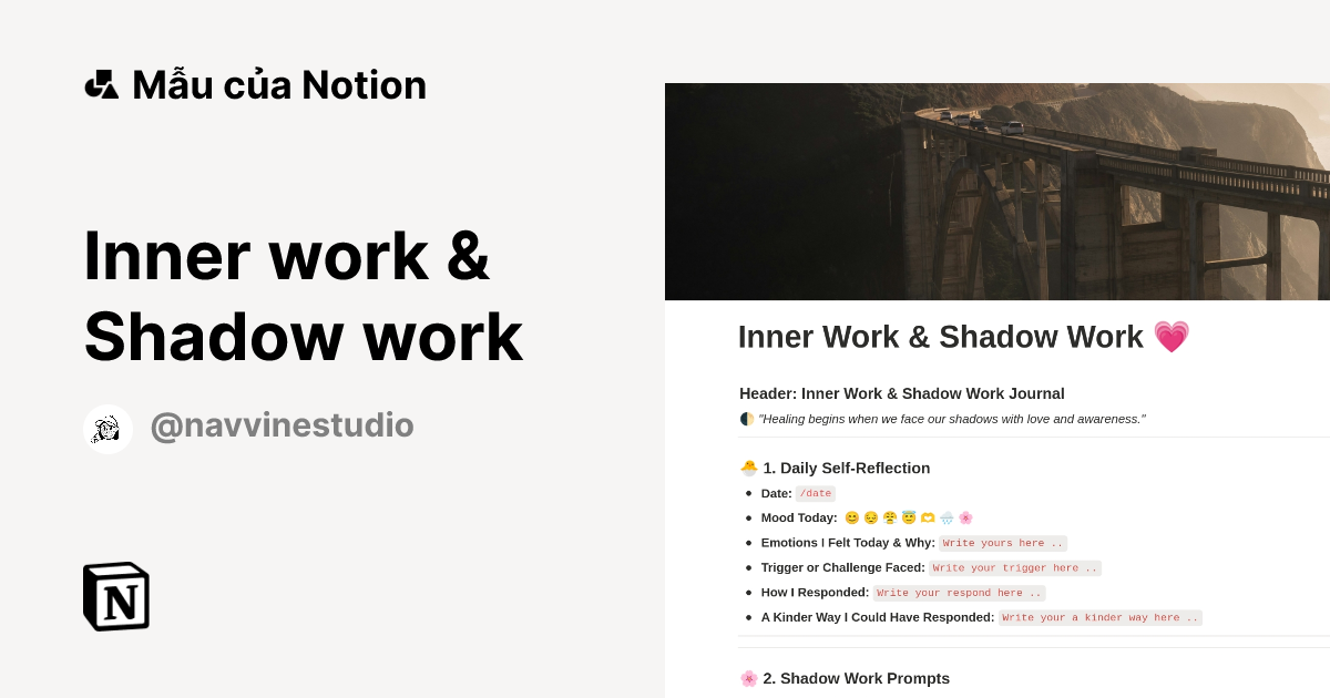 Inner work & Shadow work Mẫu do navvine studio tạo | Thị trường Notion