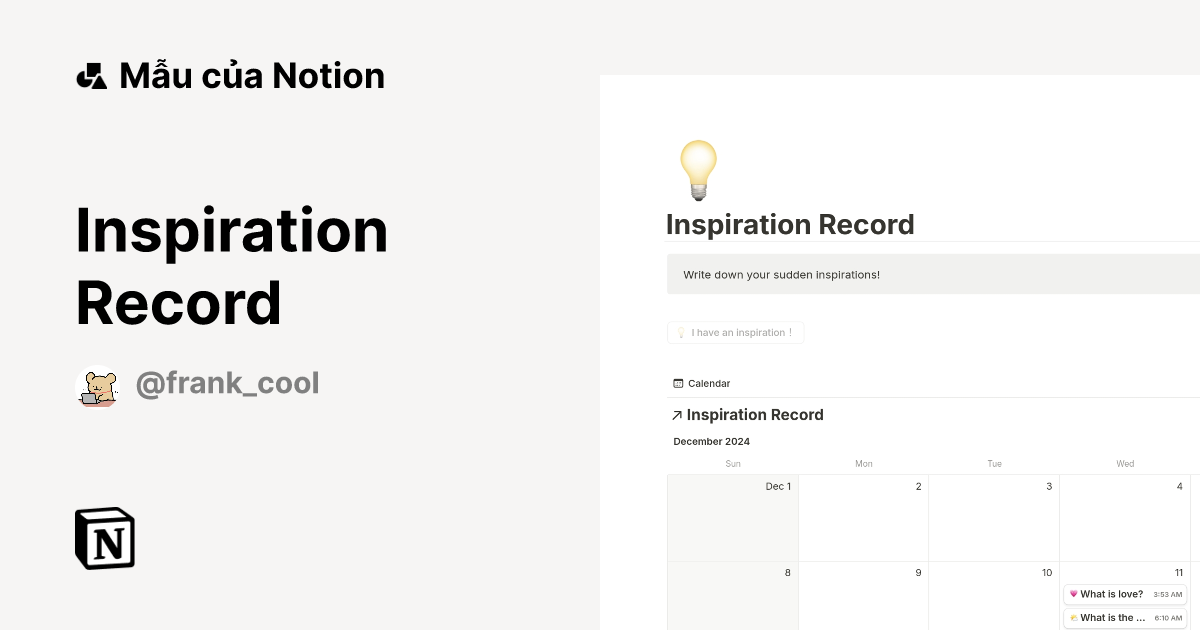 Mẫu Inspiration Record | Thị trường Notion