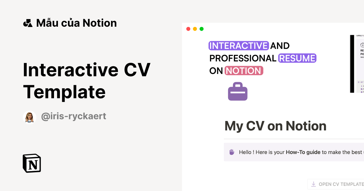 Mẫu Interactive CV Template | Thị trường Notion