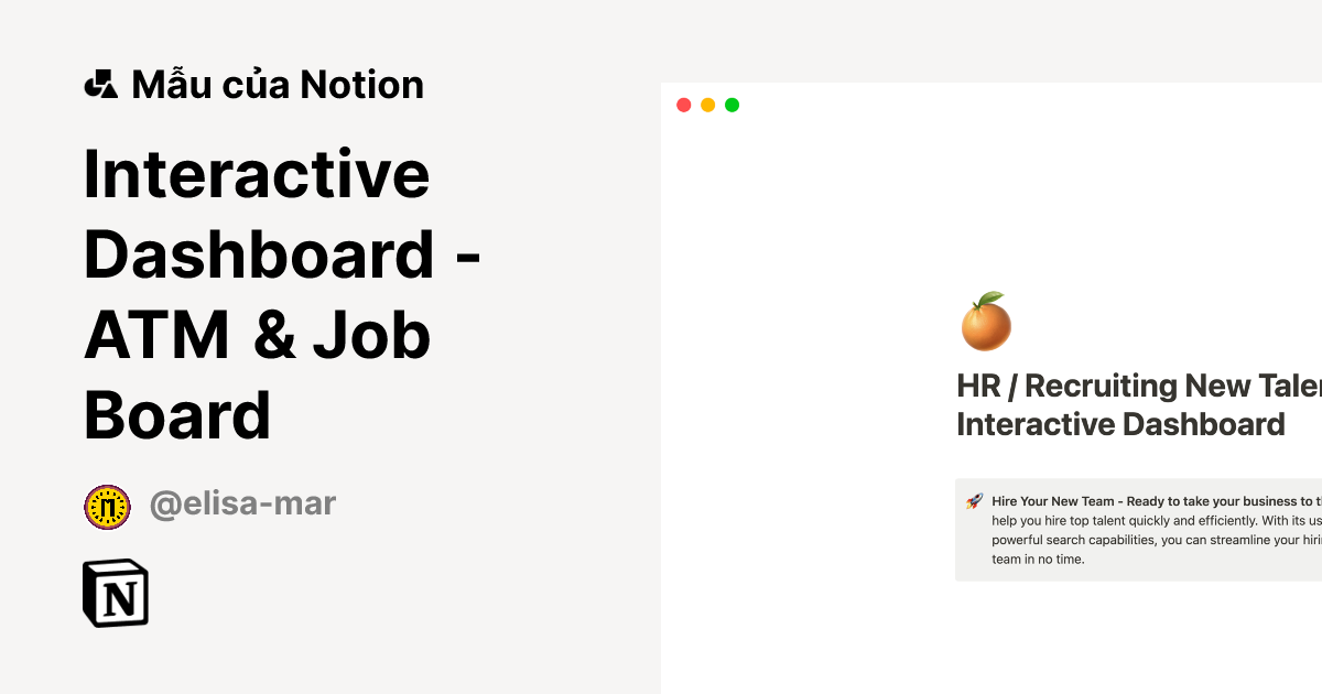 Mẫu Interactive Dashboard - ATM & Job Board | Thị trường Notion