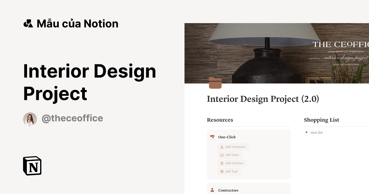 Mẫu Interior Design Project | Thị trường Notion