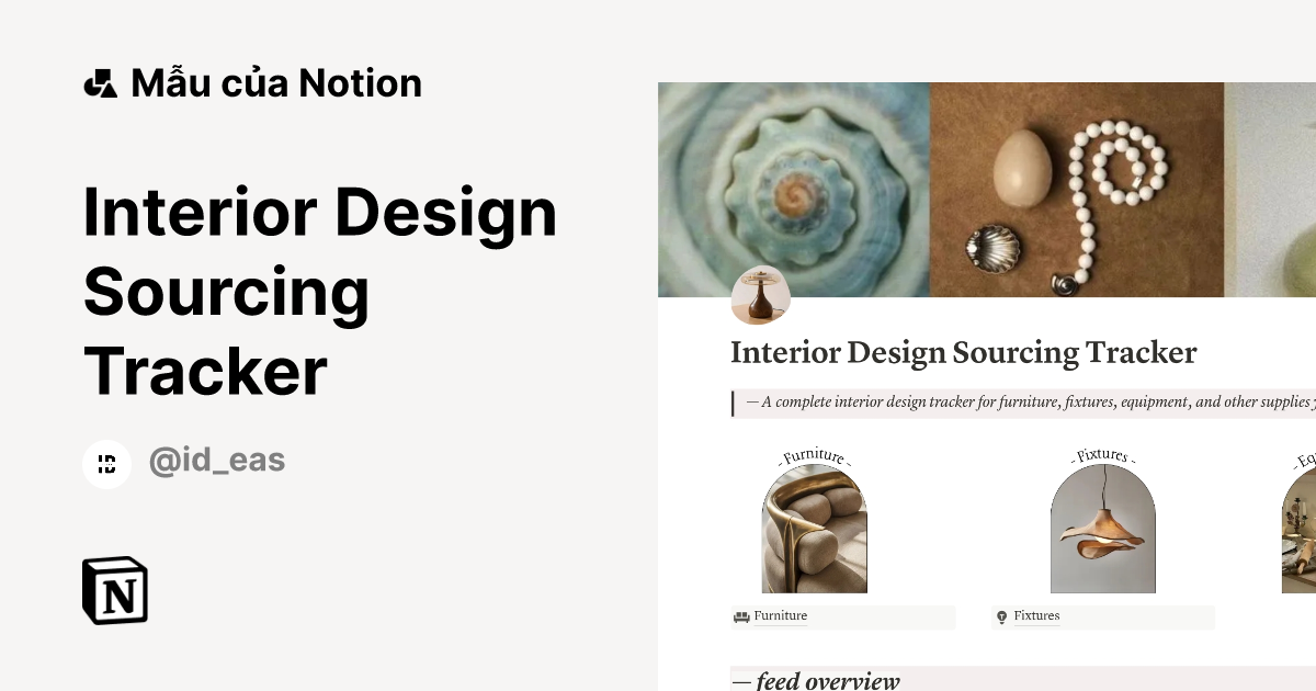 Interior Design Sourcing Tracker Mẫu do IDeas tạo | Thị trường Notion