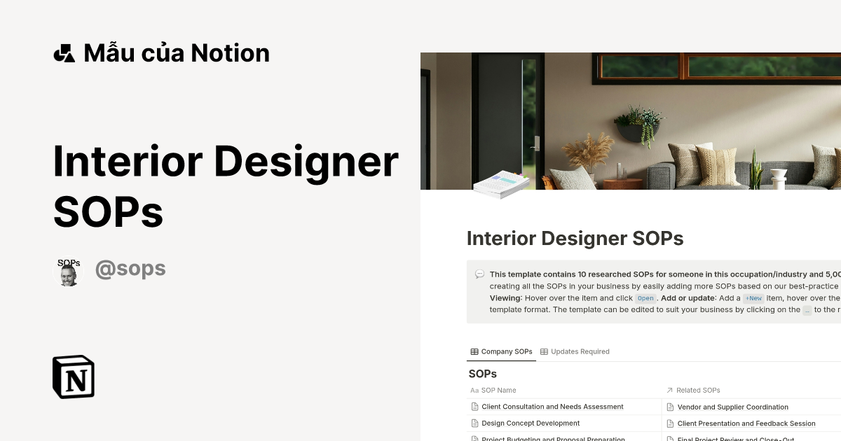 Interior Designer SOPs Mẫu do SOPs tạo | Thị trường Notion