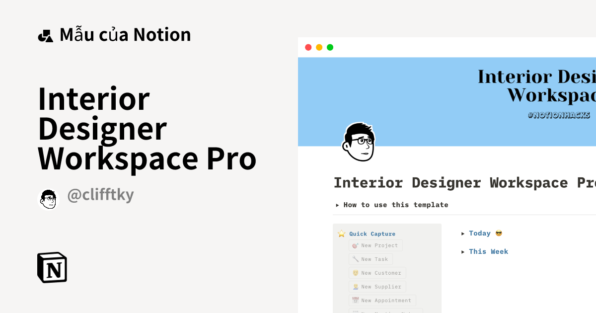 Mẫu Interior Designer Workspace Pro | Thị trường Notion