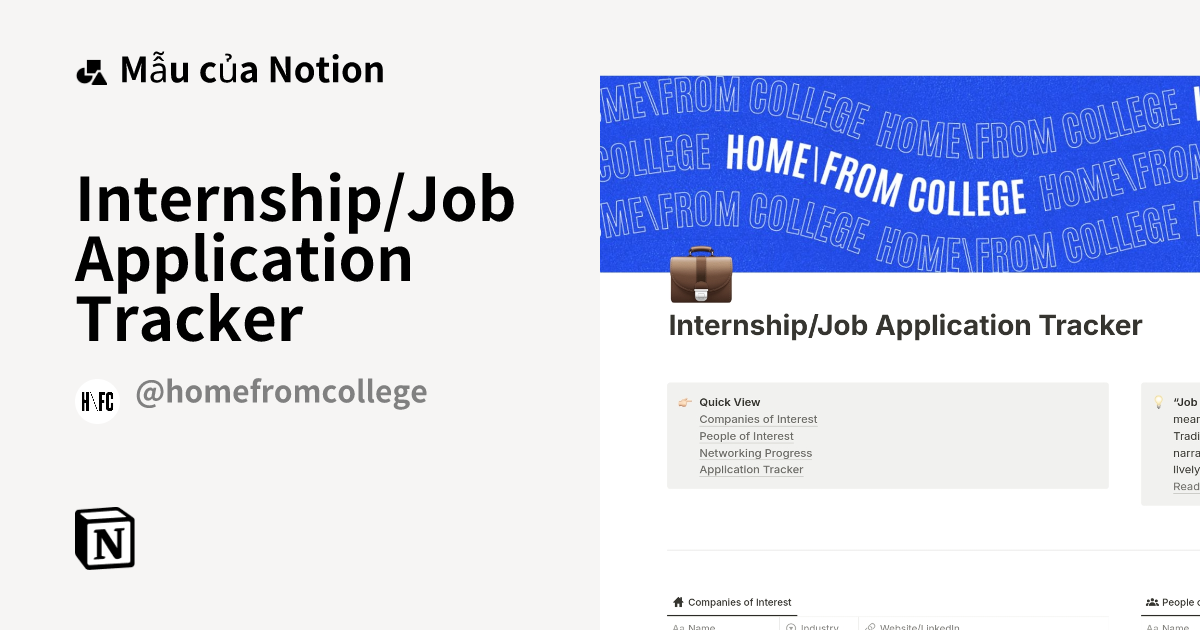 Mẫu Internship/Job Application Tracker | Thị trường Notion