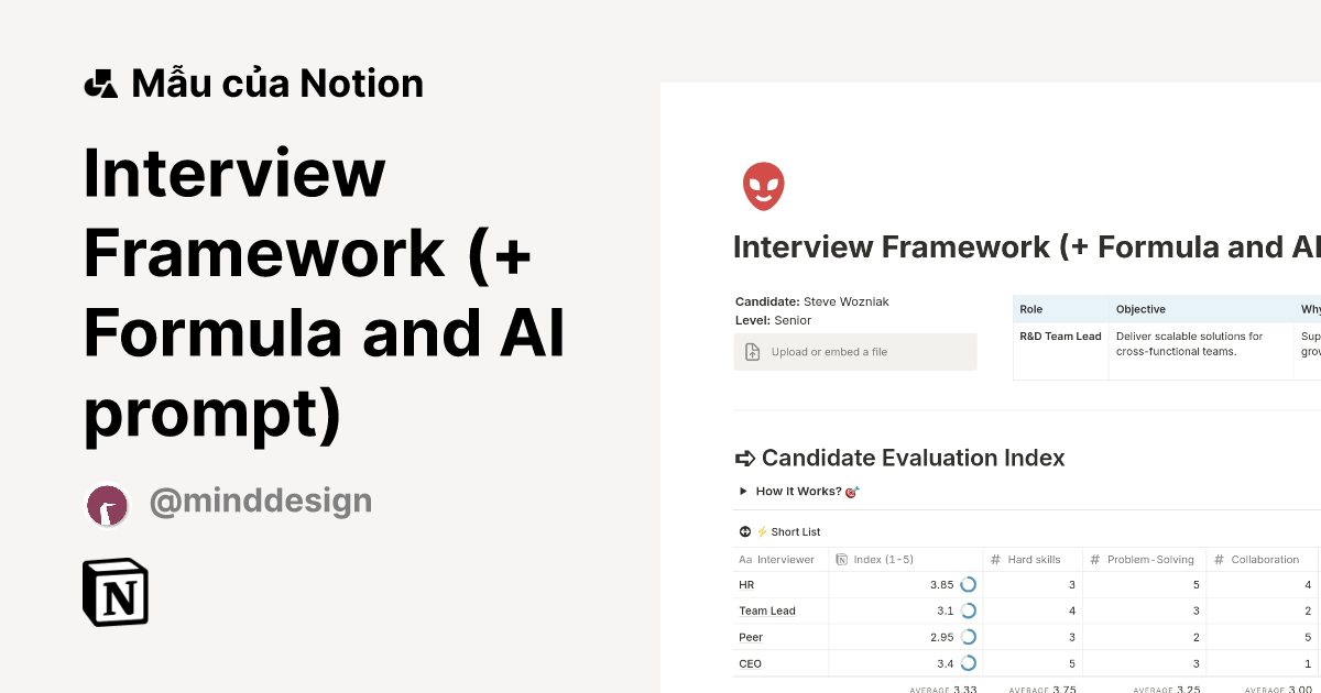 Mẫu Interview Framework (+ Formula and AI prompt) | Thị trường Notion