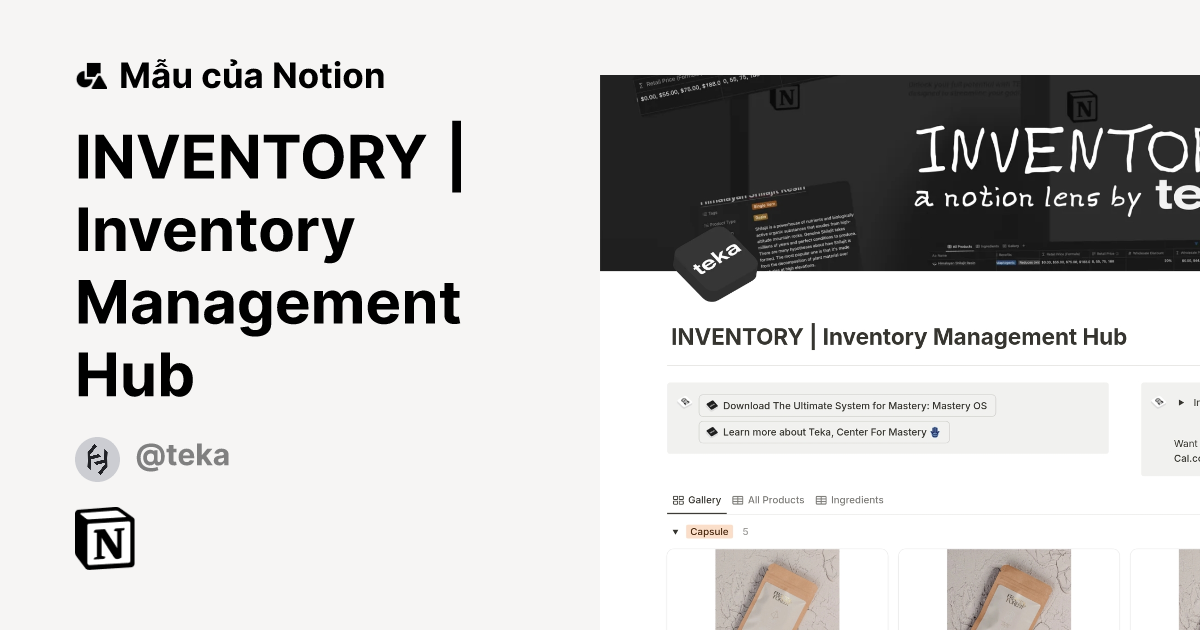Mẫu INVENTORY | Inventory Management Hub | Thị trường Notion