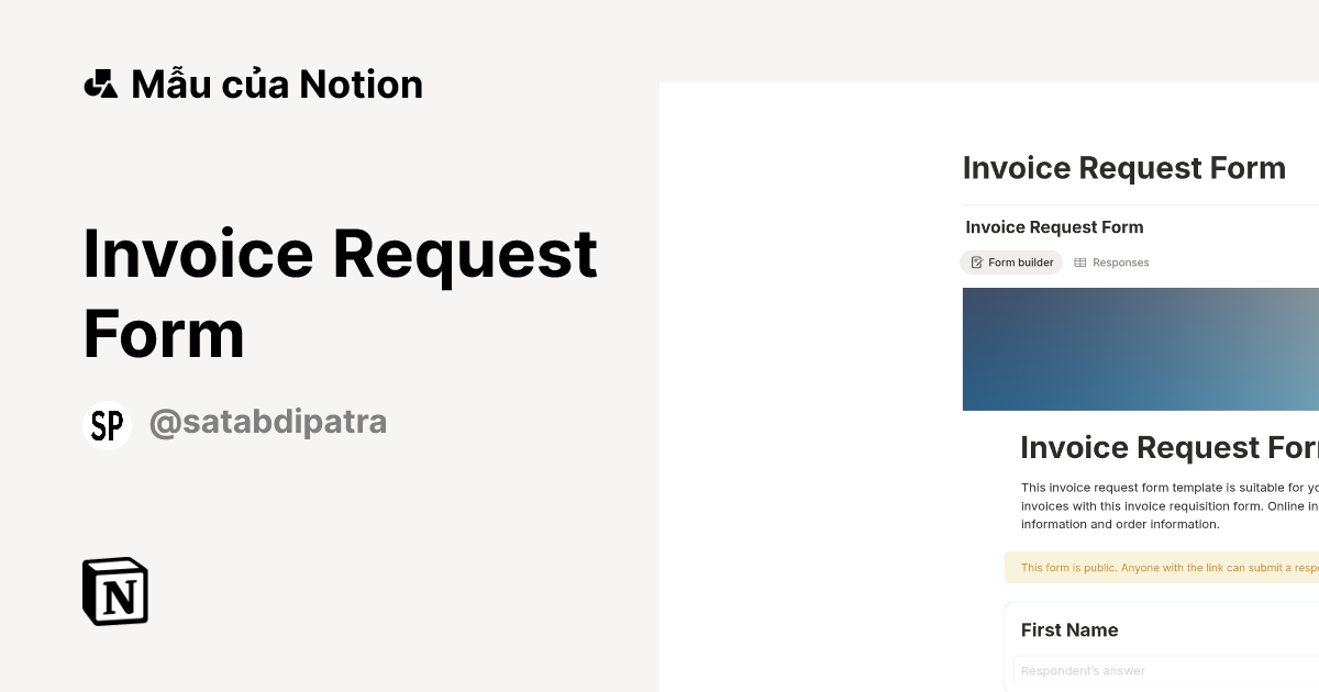 Mẫu Invoice Request Form | Thị trường Notion