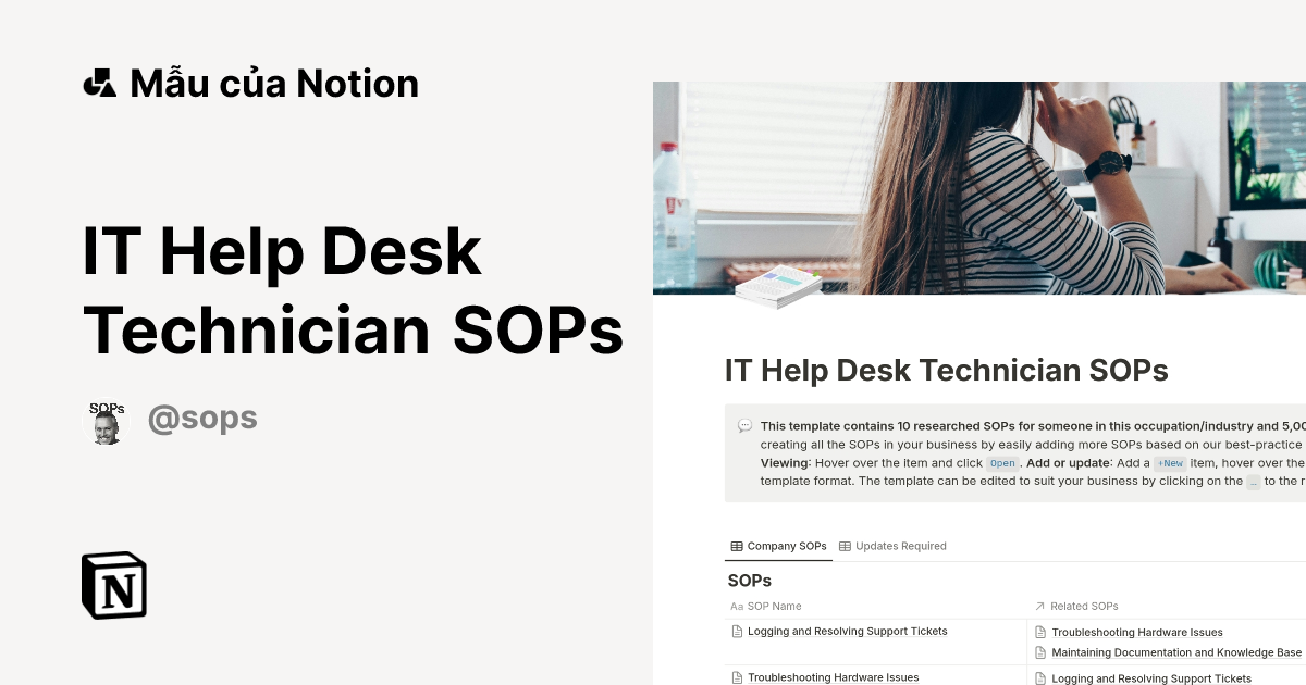 IT Help Desk Technician SOPs Mẫu do SOPs tạo | Thị trường Notion