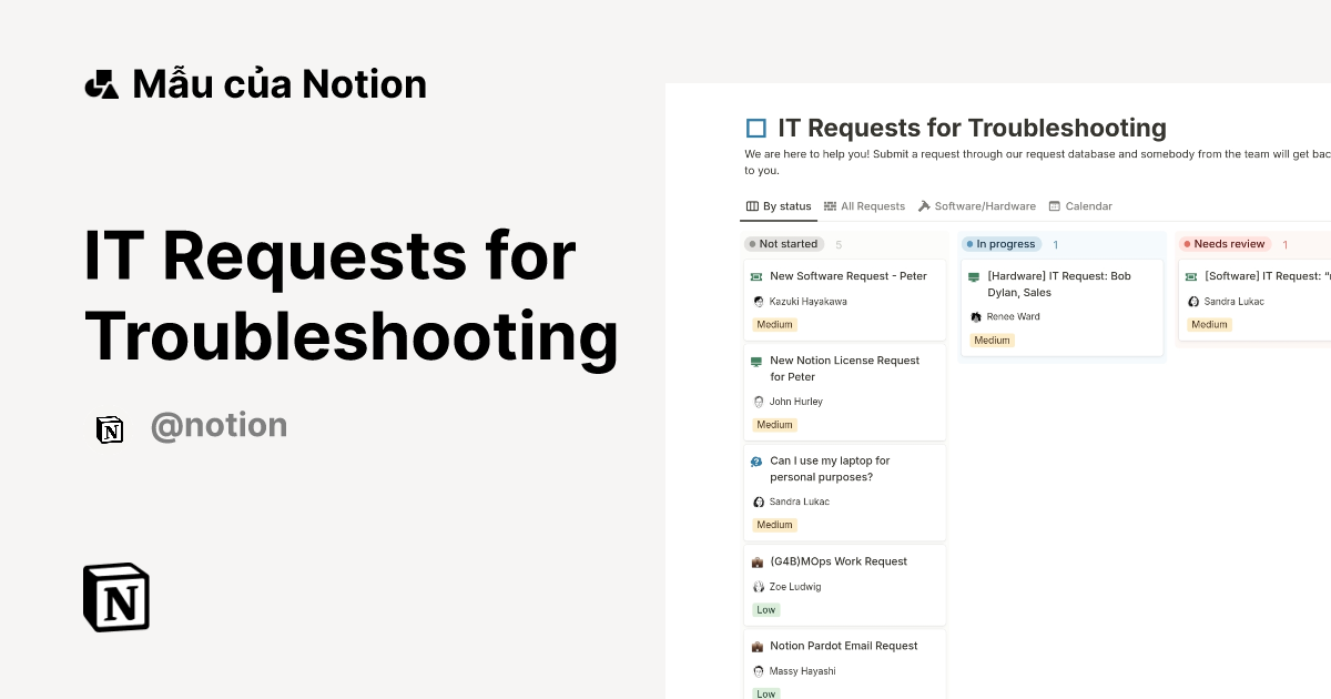 Mẫu IT Requests for Troubleshooting 2025 | Thị trường Notion