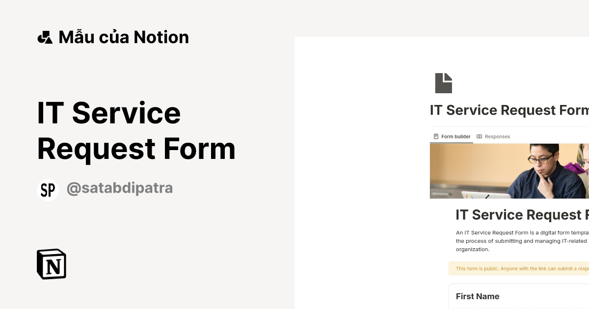 IT Service Request Form Mẫu do Satabdi Patra tạo | Thị trường Notion