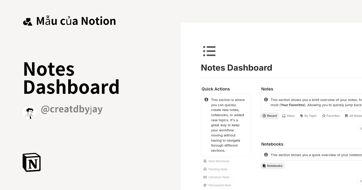 Mẫu Notes Dashboard | Thị trường Notion