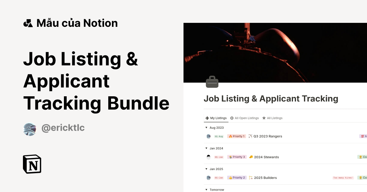 Mẫu Job Listing & Applicant Tracking Bundle | Thị trường Notion