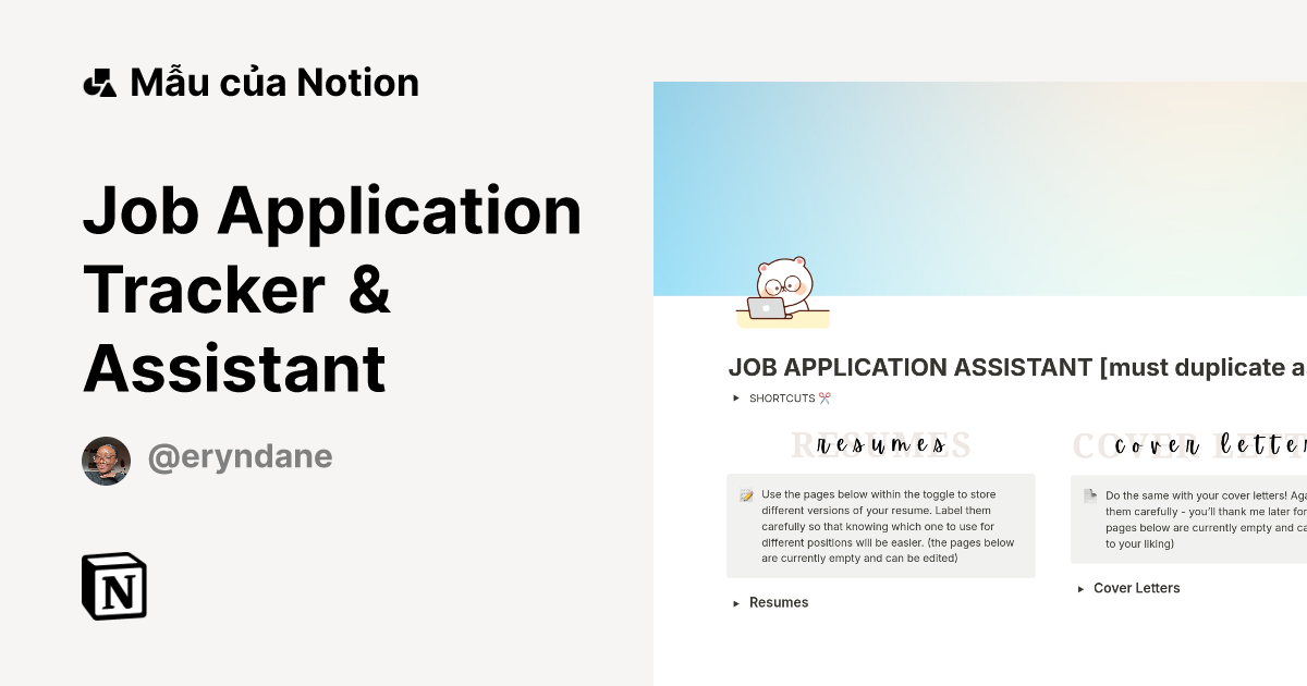 Mẫu Job Application Tracker & Assistant | Thị trường Notion