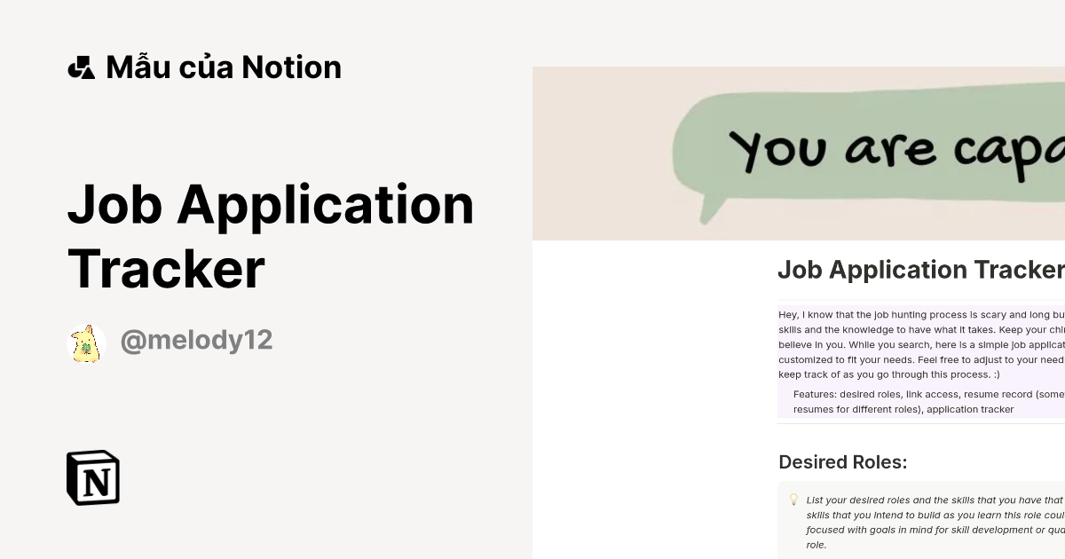 Mẫu Job Application Tracker | Thị trường Notion