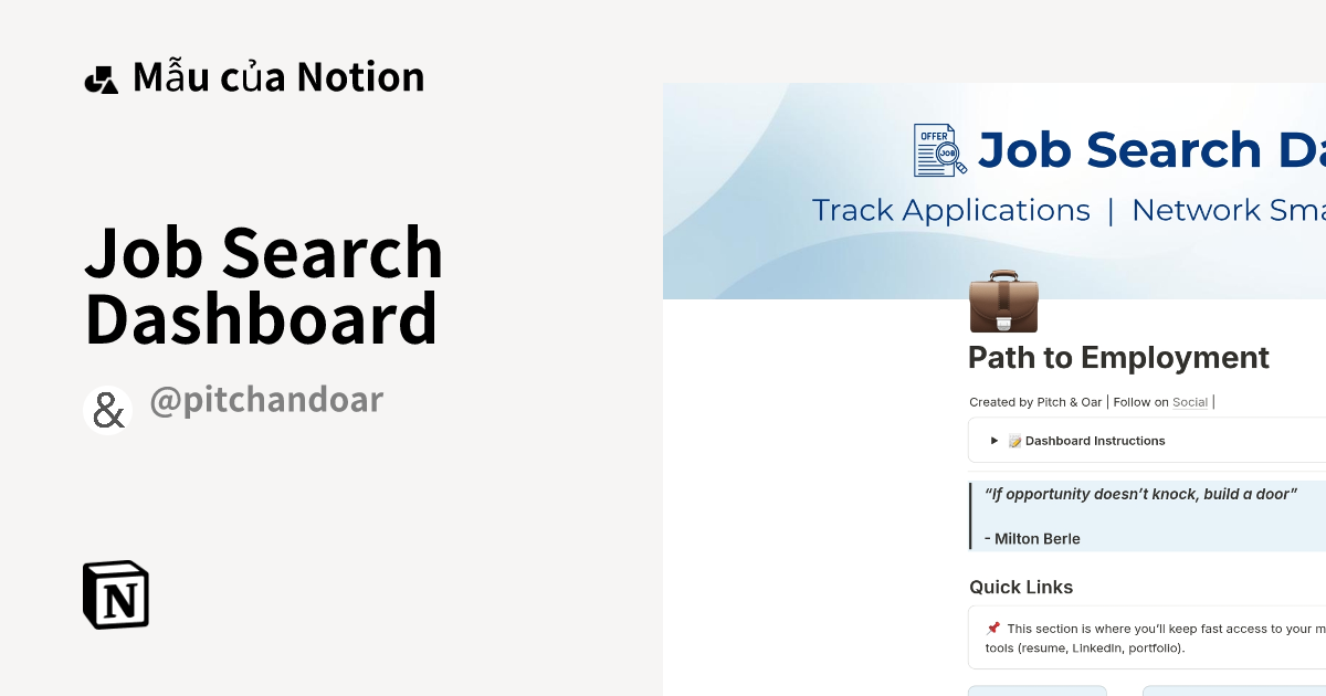 Job Search Dashboard Mẫu do Pitch & Oar tạo | Thị trường Notion