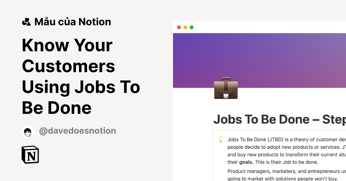 Mẫu Know Your Customers Using Jobs To Be Done | Thị trường Notion