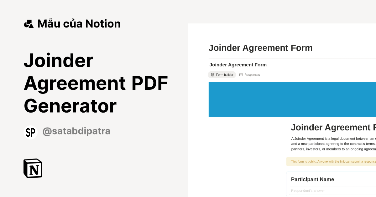 Mẫu Joinder Agreement PDF Generator | Thị trường Notion