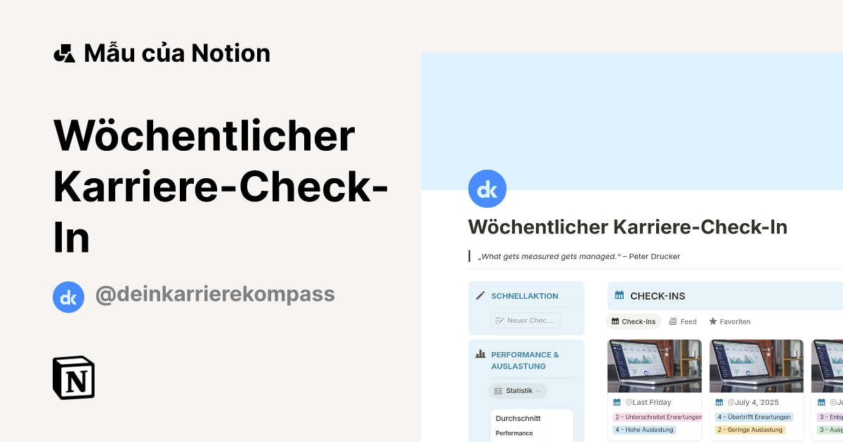 Mẫu Wöchentlicher Karriere-Check-In | Thị trường Notion