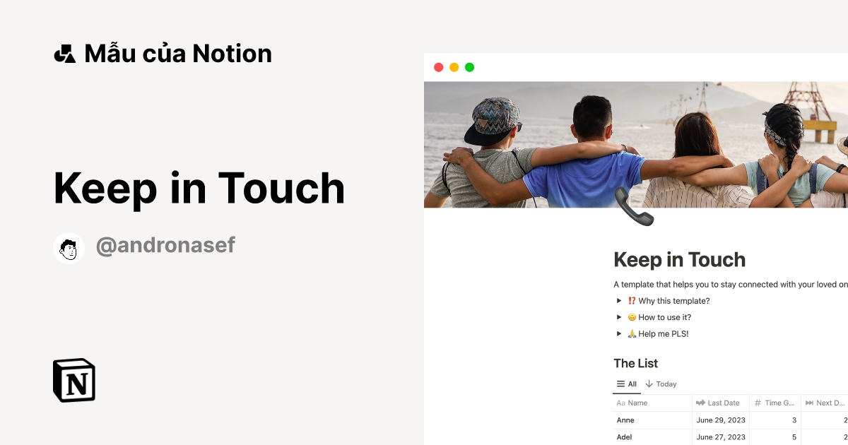 Keep in Touch Mẫu do Andrew Nasef tạo | Thị trường Notion