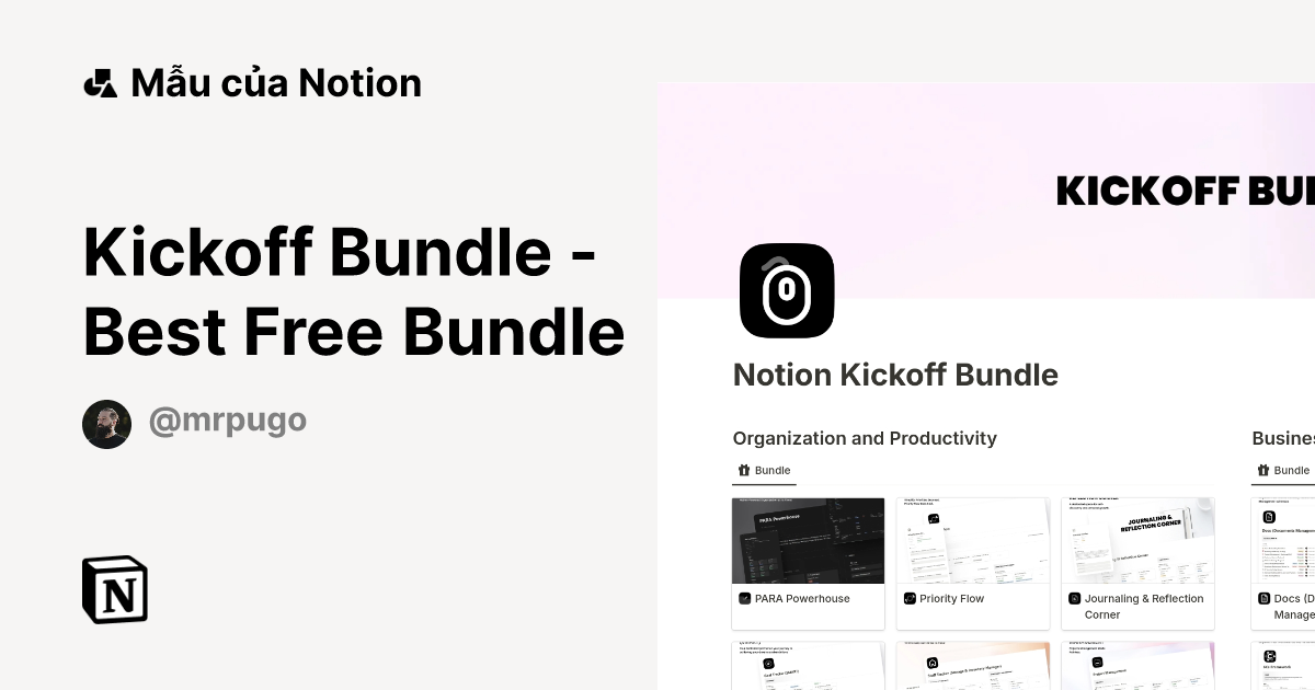 Kickoff Bundle - Best Free Bundle Mẫu do mrpugo tạo | Thị trường Notion