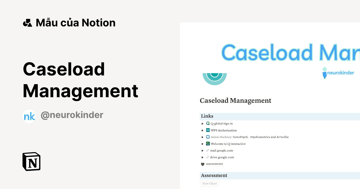Caseload Management Mẫu do Neurokinder tạo | Thị trường Notion
