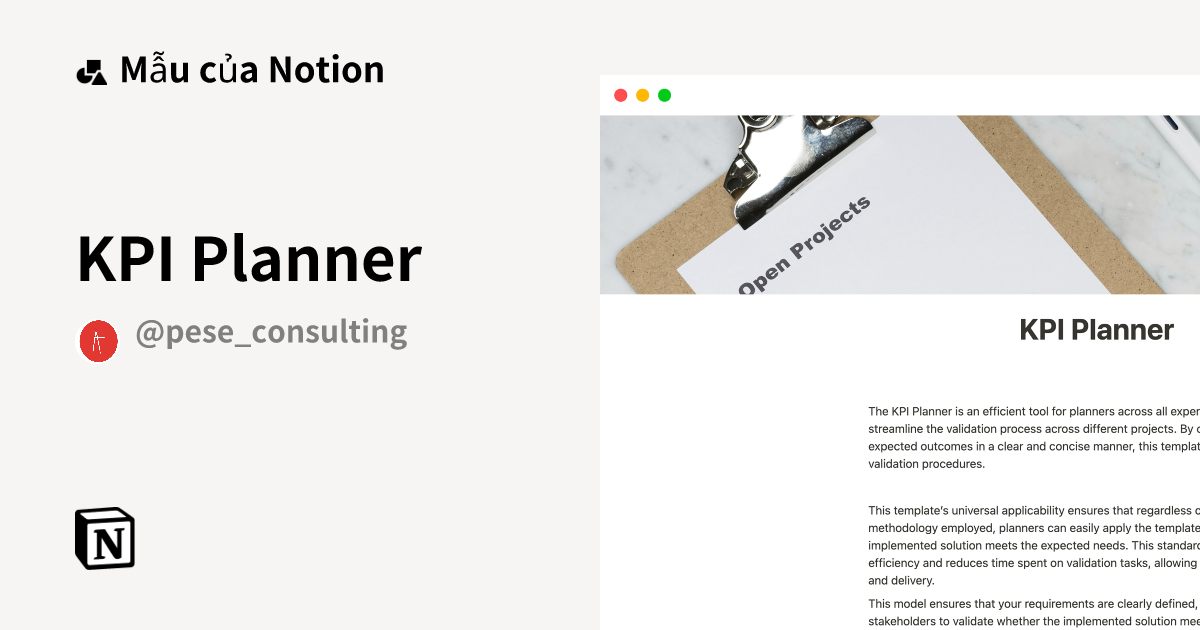 Mẫu KPI Planner | Thị trường Notion