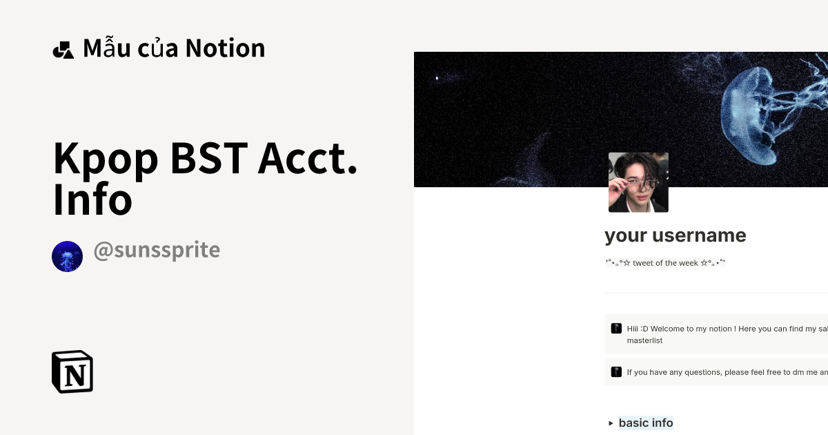 Kpop BST Acct. Info Mẫu do mandi tạo | Thị trường Notion