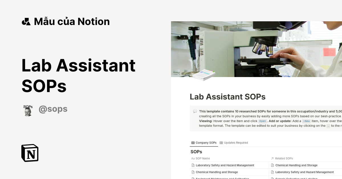 Mẫu Lab Assistant SOPs | Thị trường Notion