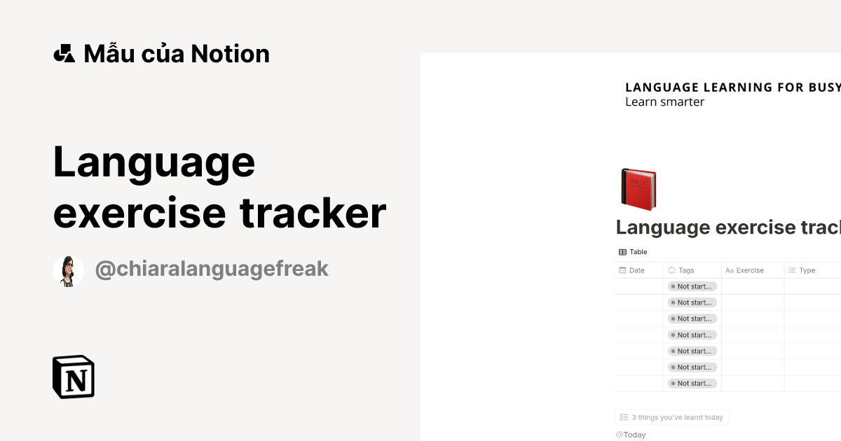 Mẫu Language exercise tracker | Thị trường Notion