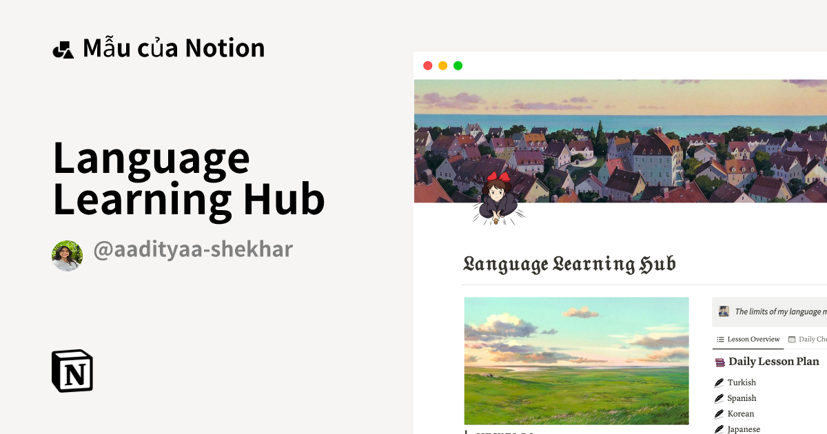 Language Learning Hub Mẫu do Aadityaa Shekhar tạo | Thị trường Notion