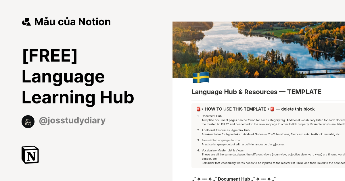 Mẫu Language Learning Hub | Thị trường Notion