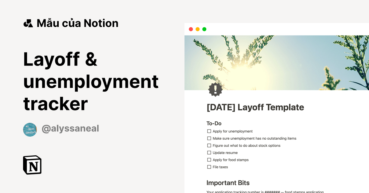 Layoff & unemployment tracker Mẫu do Alyssa Neal tạo | Thị trường Notion