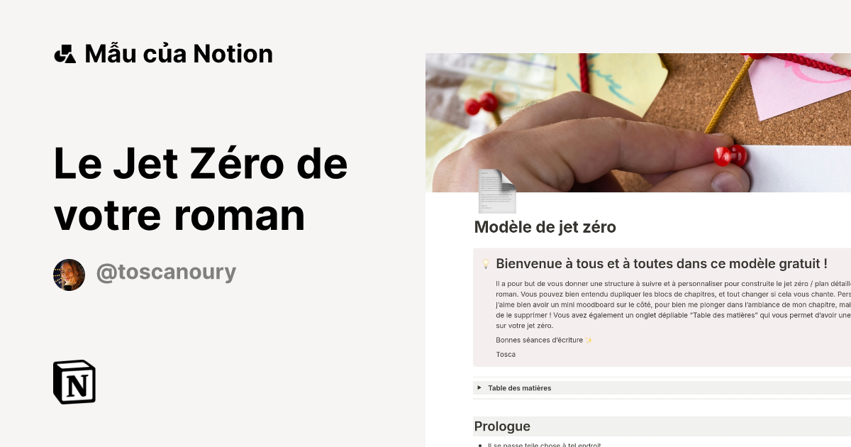 Mẫu Le Jet Zéro de votre roman | Thị trường Notion