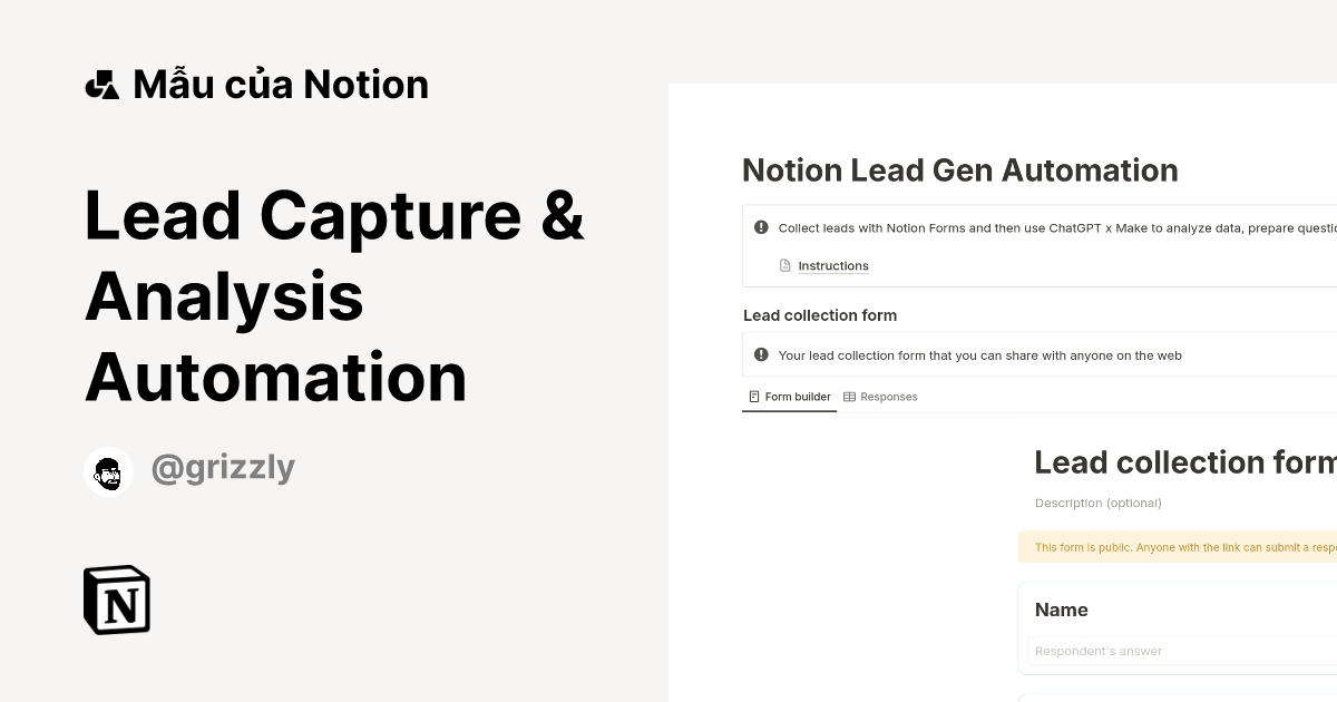 Mẫu Lead Capture & Analysis Automation | Thị trường Notion